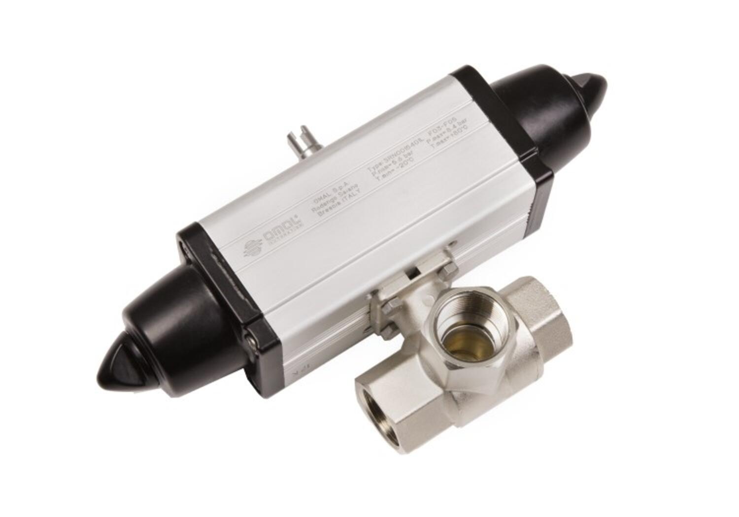 Spring return pneumatic actuator 3 way ball valve Failsafe, L ported SR ...